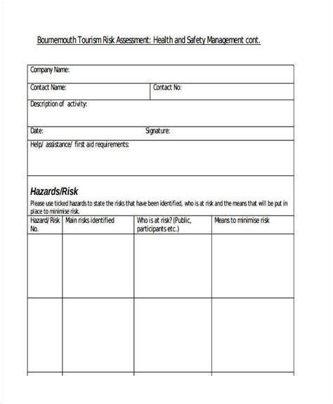 Free 7 Sample Health And Safety Risk Assessment Forms In Pdf Ms Word