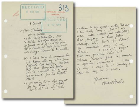 Herbert Howells English Composer Autographed Letter Als 1950