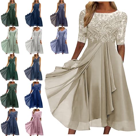 Feancey Summer Clearance Womens Cocktail Midi Dresses Dressy Lace V
