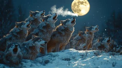 Wolf Pack Howling Arctic Wolf Pack Howling In The Snow Premium