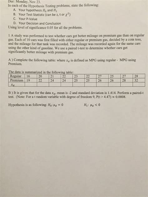 solved in each of the hypothesis testing problems state the