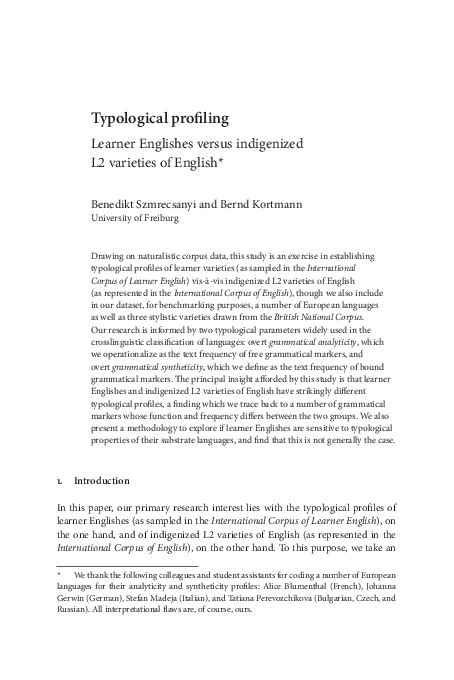 Pdf Typological Profiling Learner Englishes Versus Indigenized L2 Varieties Of English