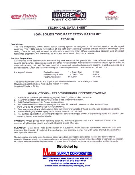 8006 100 Solids Two Part Epoxy Patch Kit Major Supply Corp