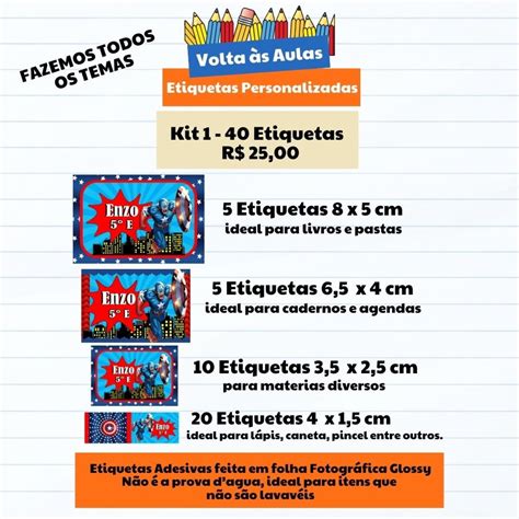 Kit 1 Etiquetas Escolares Capitão América Elo7