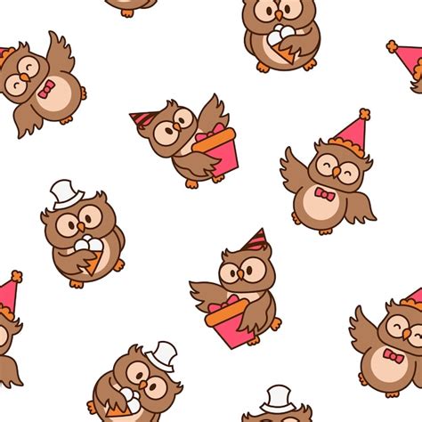 Premium Vector Cartoon Happy Owl Characters Seamless Pattern
