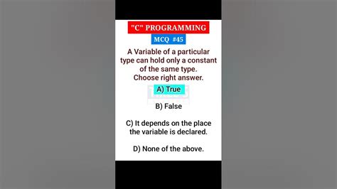 C Programming Mcq 45 Shorts Tiklesacademy Youtube