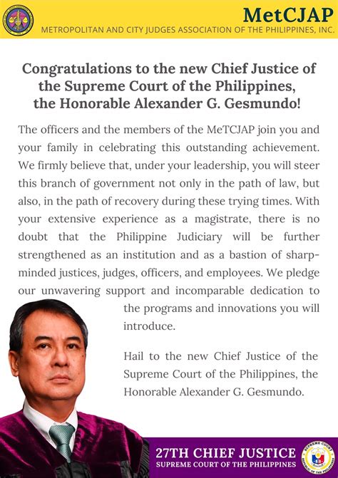 Congratulations To The New Chief Justice Of The Supreme Court Of The