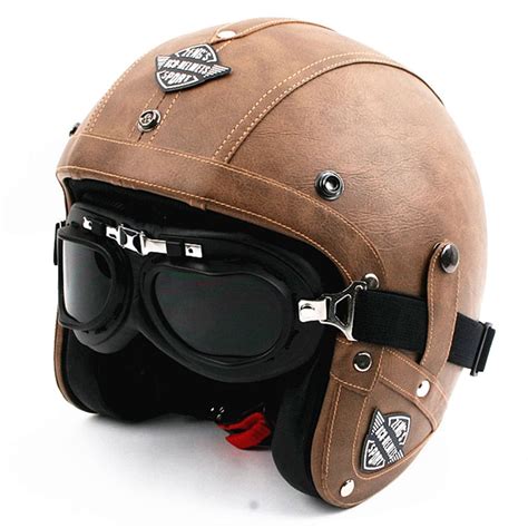 Vintage Leather Open Face Motorcycle Helmets Jet Retro Pilot Helmet Cr