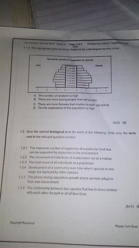 114 The Age Gender Pyramid Shown Below Is For A Developed Country Sinc