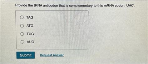 Solved Provide The Trna Anticodon That Is Complementary To