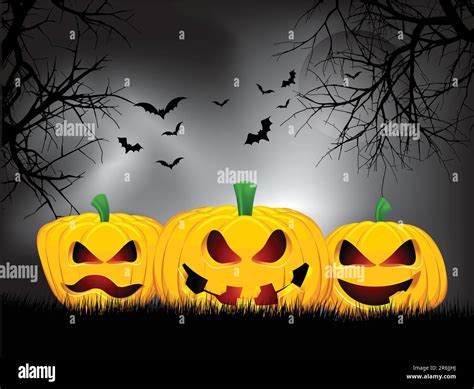 Spooky Halloween Background With Evil Pumpkins Stock Vector Image And Art