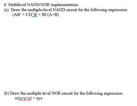 Solved 6 Multilevel Nandnor Implementation A Draw The