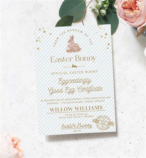 Stripe Egg Blue Printable Easter Good Egg Certificate Template Black