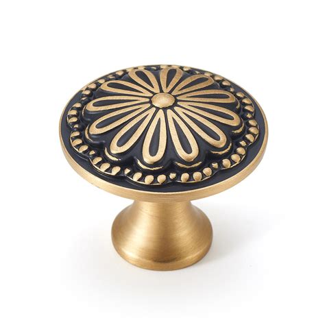 Coahaha Vintage Black And Gold Flower Drawer Knobs Elegant Brass Cabinet Hardware For Home