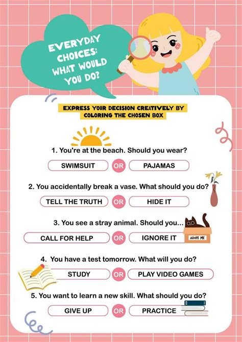 Flat Design Vector Cute Colorful Decision Making Printable Worksheet