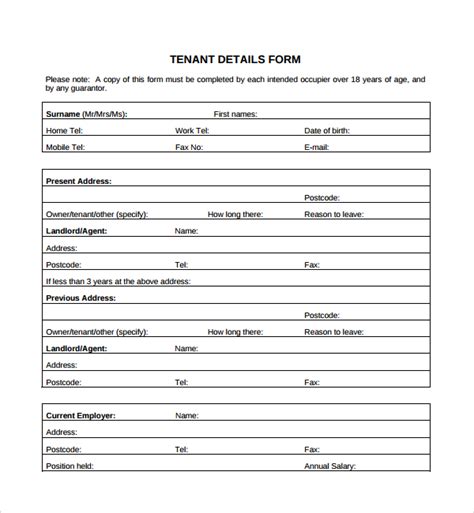 Free 11 Tenant Information Forms In Pdf Ms Word
