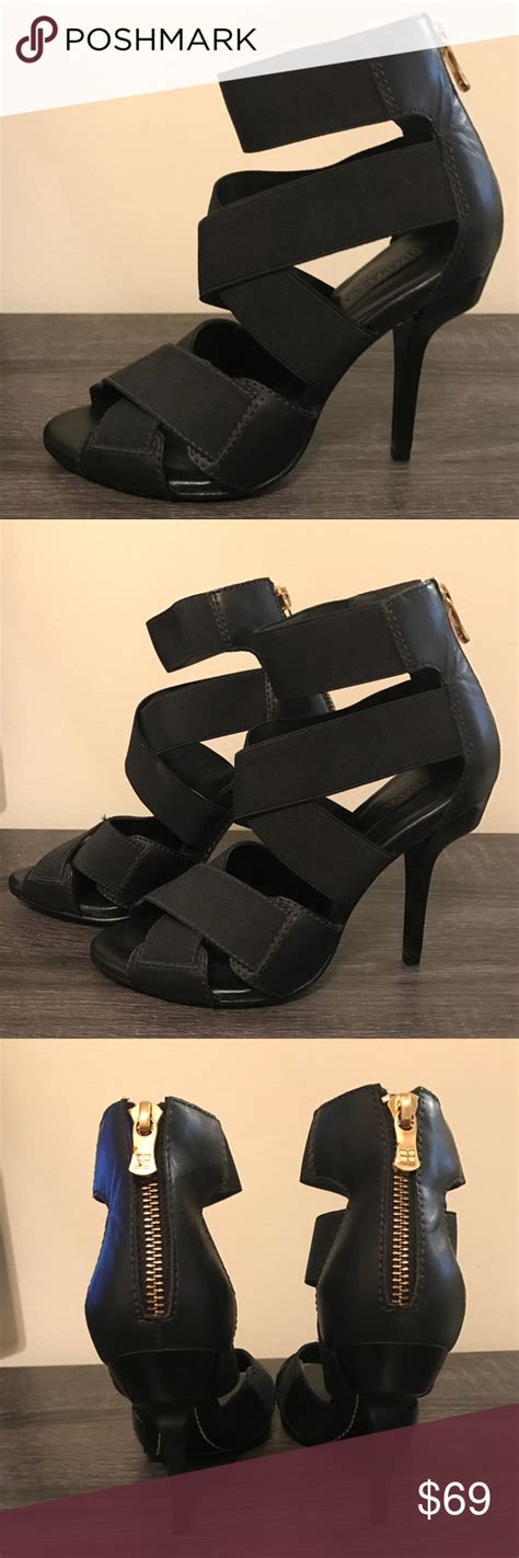 Bcbg Max Azria Black Strap High Heel With Zipper Heels Black