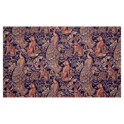 Forest Animals Fox Peacock Hare In Green Floral Fabric Zazzle