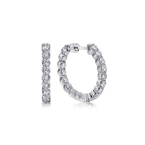 14k White Gold Lusso Inside Out Diamond Hoop Earrings Sku