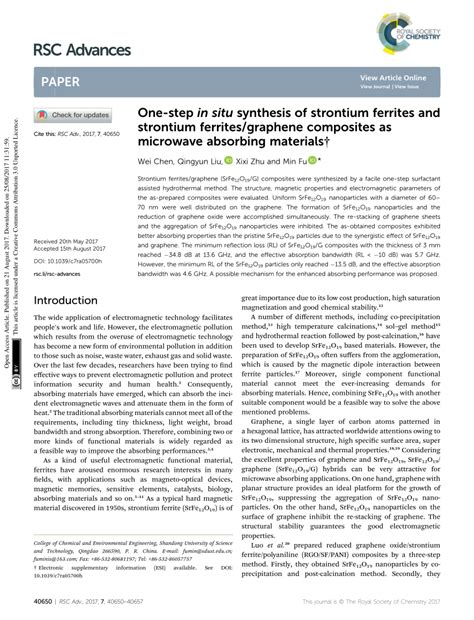 Pdf One Step In Situ Synthesis Of Strontium Ferrites And Strontium