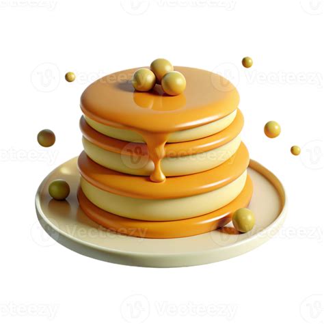 Stack Of Buttery Pancakes With Drizzled Syrup And Topped With Yellow