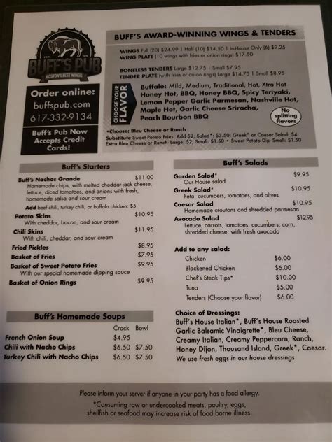 Buffs Pub Menu Updated November 2025