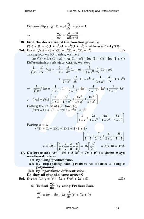 Ncert Solutions For Class 12 Maths Chapter 5 Exercise 55 Mathongo