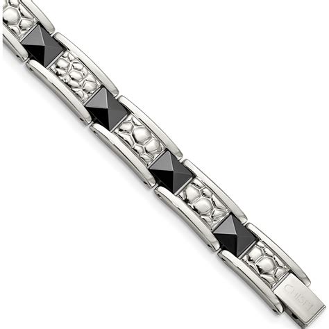 Stainless Steel Chisel Polished And Textured Black Ip Plated
