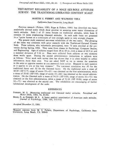 Pdf Test Retest Reliability Of A Male Sex Role Attitude Survey The