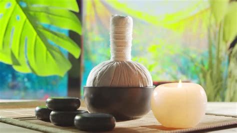 Spa Background Candles Flowers Massaging Stones And Herbal Balls