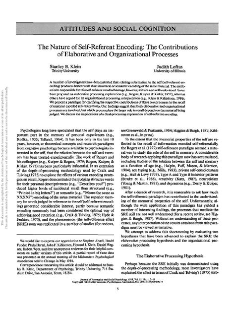 Pdf The Nature Of Self Referent Encoding The Contributions Of