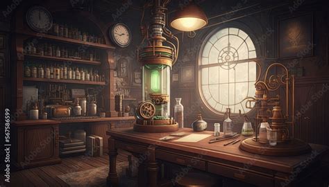 Steampunk Lab Old Science Laboratory With Steam Engines Digital