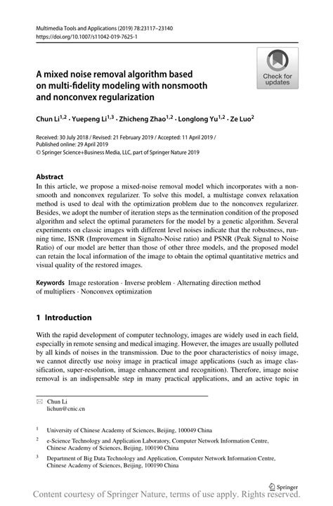 A Mixed Noise Removal Algorithm Based On Multi Fidelity Modeling With Nonsmooth And Nonconvex