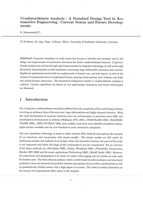 Pdf Crashworthiness Analysis A Standard Design Tool In Automotive