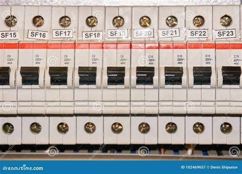 Fuse Control Panel Box With A Three Rows Of Dedicated Fuses Stock Image