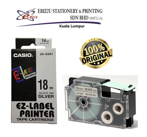 Genuine Casio 18mm Ez Label Tape Cartridge 18mm Black On Silver Xr