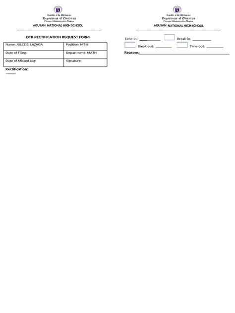 Dtr Rectification Request Form Anhs 2 6 1 Pdf