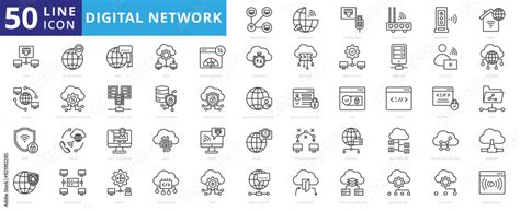 Digital Network Icon Set With Internet Ethernet Router Modem Wifi