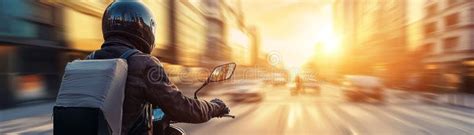 A Motorcycle Rider Navigating Through A City At Sunset Creating A Dynamic Atmosphere Of Urban