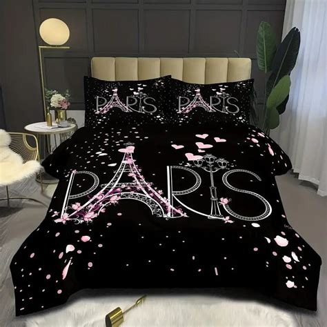 Yjhdm Paris Tower Bedding Set 3d Romantic Love Down Duvet Cover Pillow