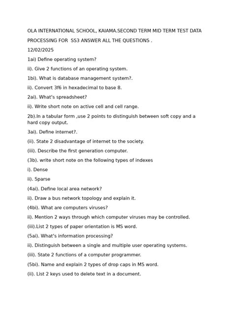 Ss3 Data Processing Exam Guide Pdf