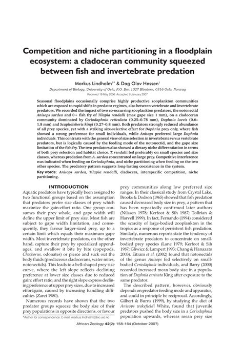 Pdf Competition And Niche Partitioning In A Floodplain Ecosystem A