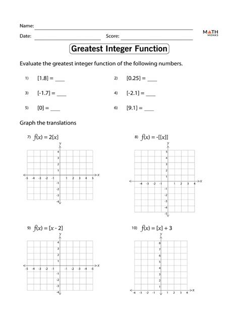 Greatest Integer Function Worksheet With Answers Pdf
