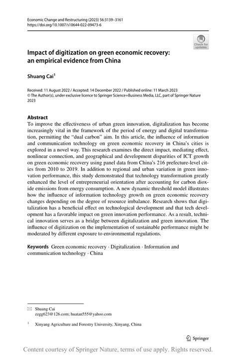 Impact Of Digitization On Green Economic Recovery An Empirical Evidence From China