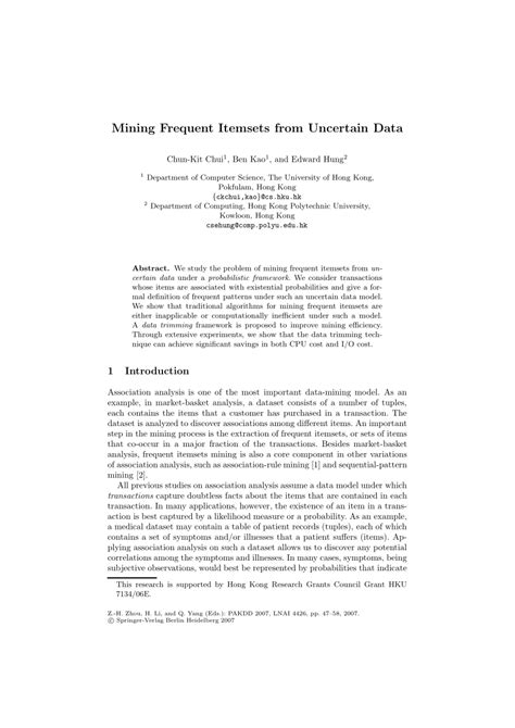 Pdf Mining Frequent Itemsets From Uncertain Data