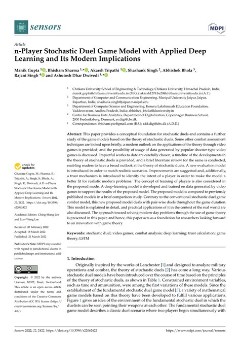 Pdf N Player Stochastic Duel Game Model With Applied Deep Learning