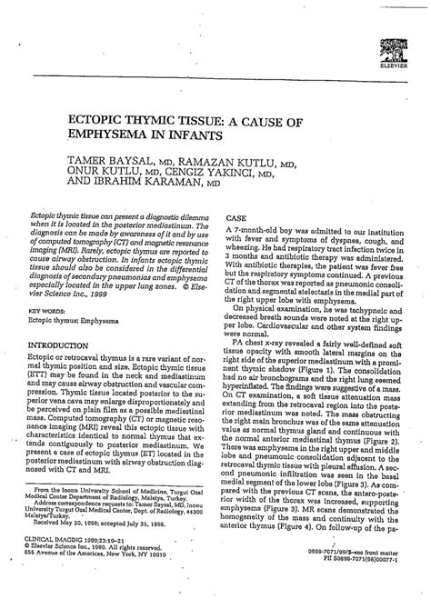 Pdf Ectopic Thymic Tissue A Cause Of Emphysema In Infants