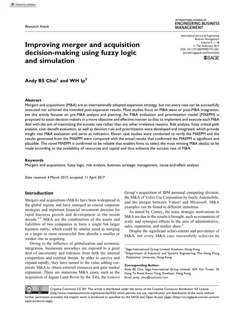 Pdf Improving Merger And Acquisition Decision Making Using Fuzzy