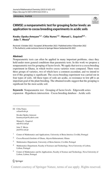 cmmse a nonparametric test for grouping factor levels an application
