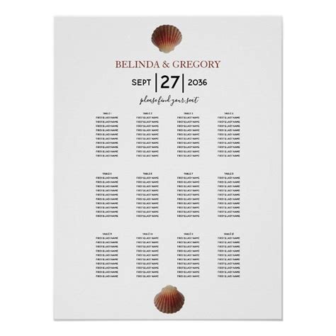 Beach Seashell Clams Wedding Seating Chart Zazzle Wedding Seating Seating Chart Wedding